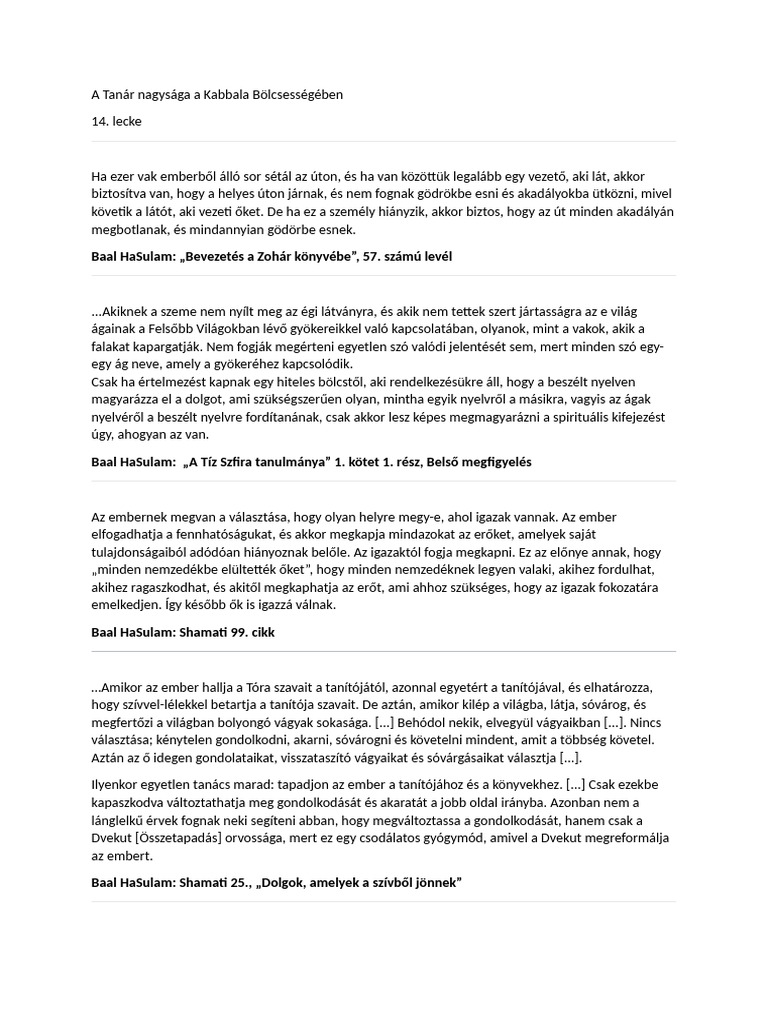 A Tanár Nagysága A Kabbala Bölcsességében | PDF