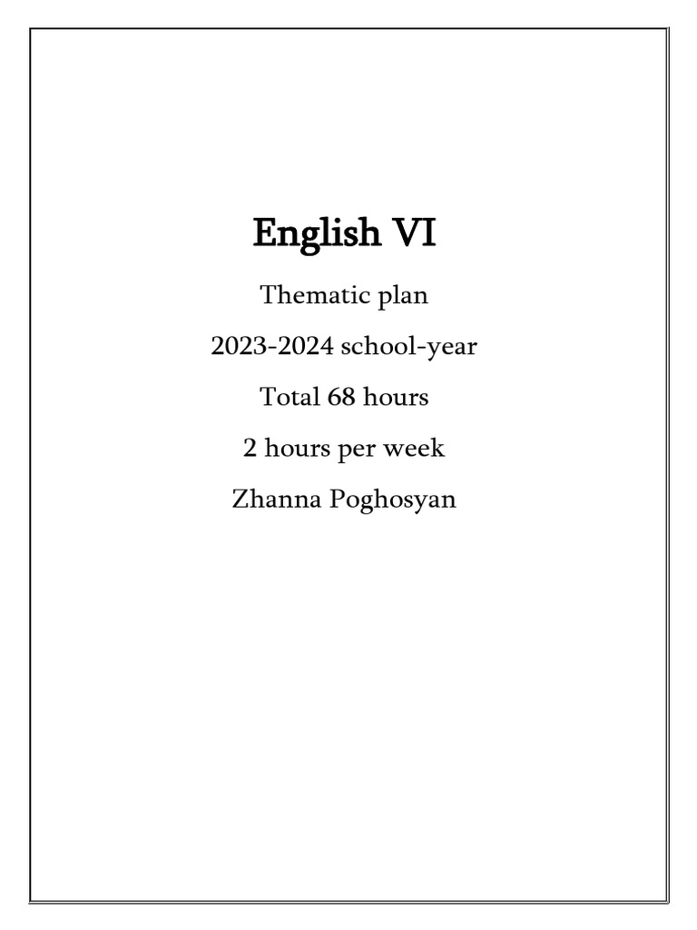 Thematic Plan - 6th Grade | PDF