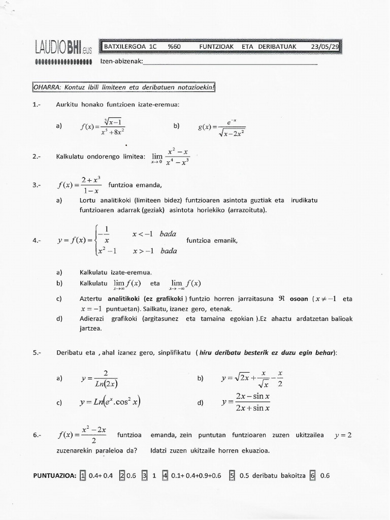 1c Kalkulu Diferentziala 2023 Ebazpena | PDF