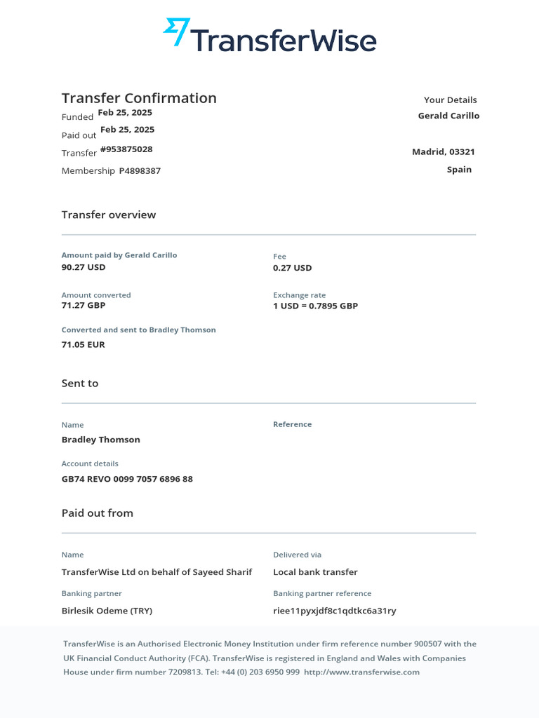 International Bank Transfer Receipt | PDF