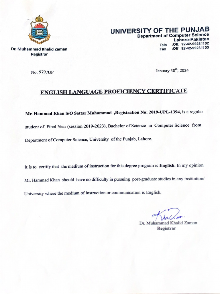 English Proficency Certificate | PDF
