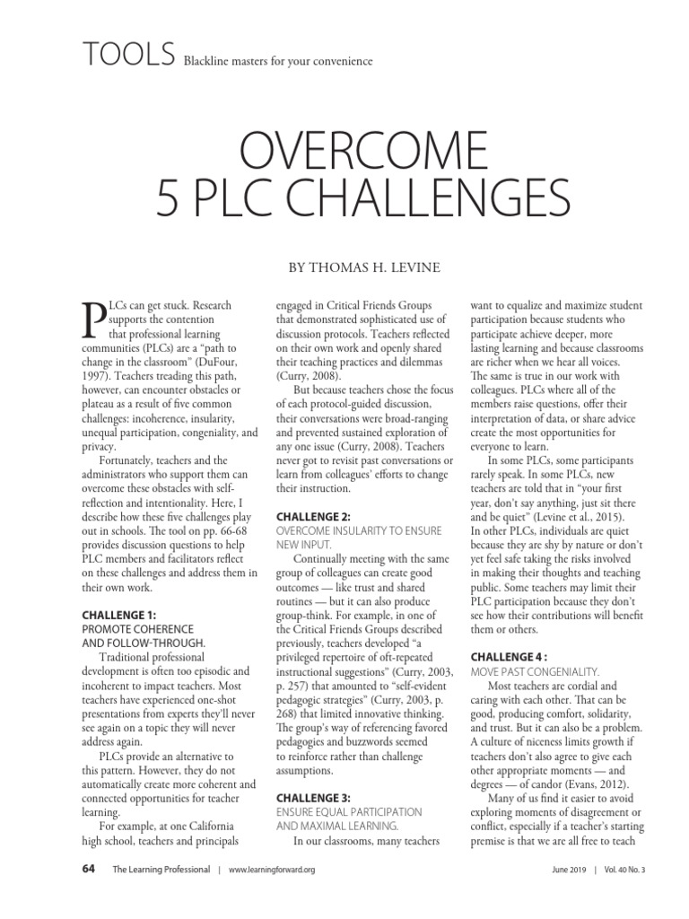 Overcome 5 PLC Challenges TOOL | PDF | Teachers | Learning