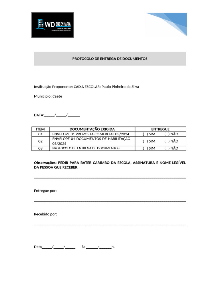 Protocolo de Entrega Documentos | PDF