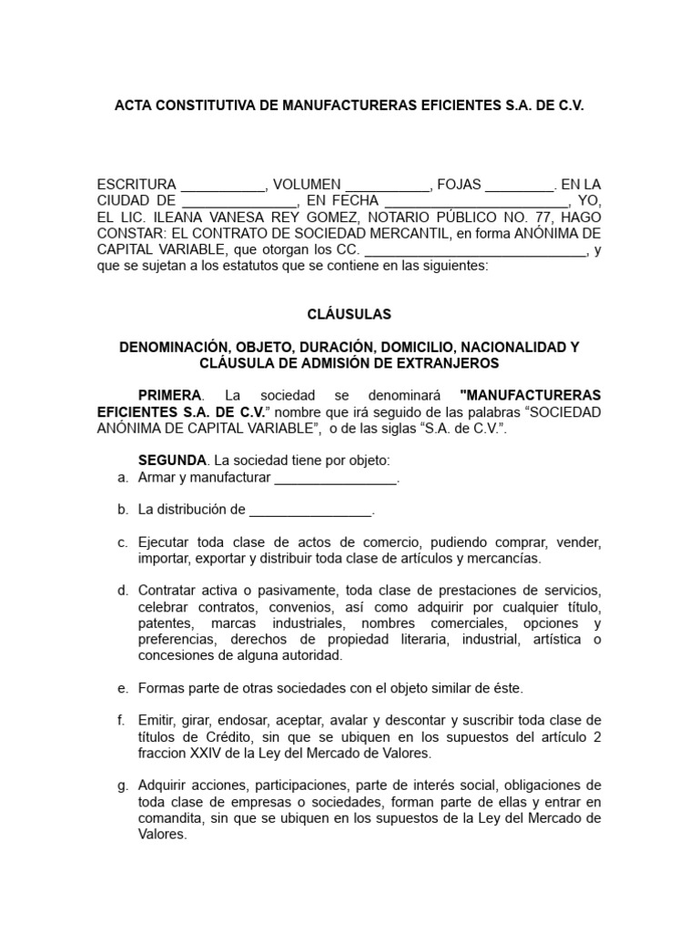 DE - M9 - U2 - S5 - Acta Constitutiva de Sociedad Anonima de Capital Variable - 2018 - 2 - B2 ...