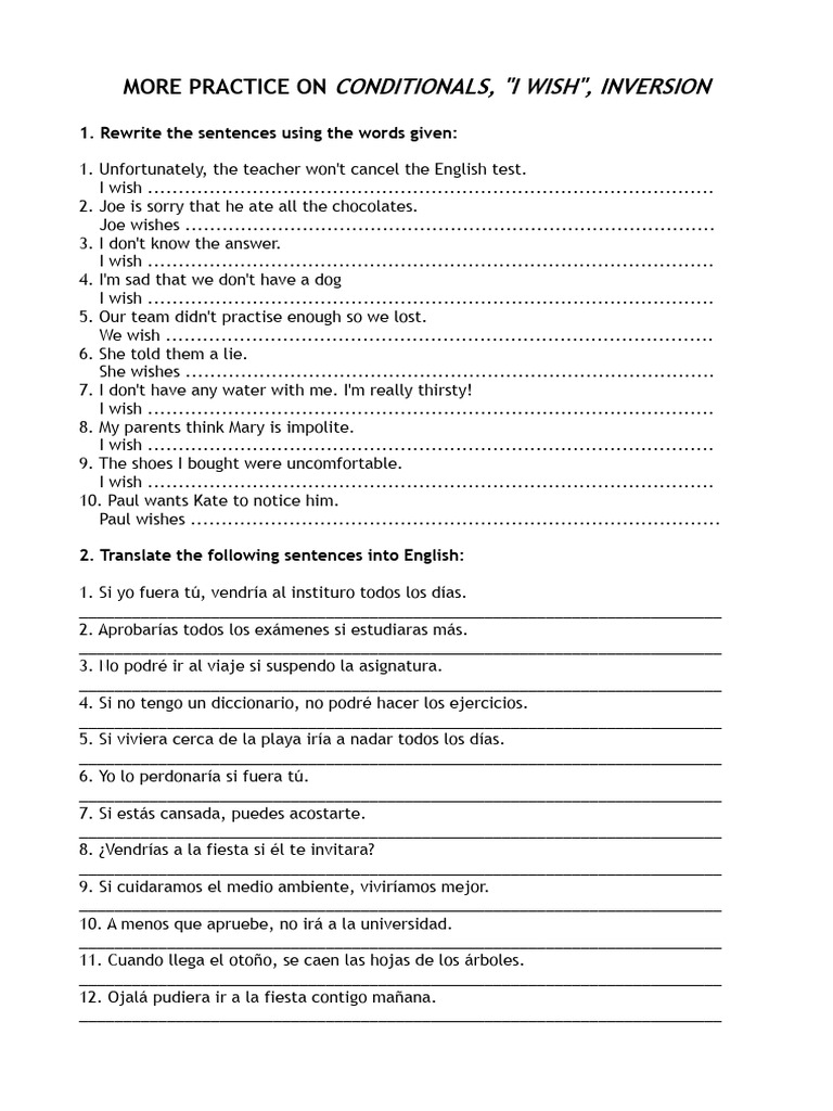 Conditional Sentences and Wishes Exercises | PDF | Linguistics | Grammar