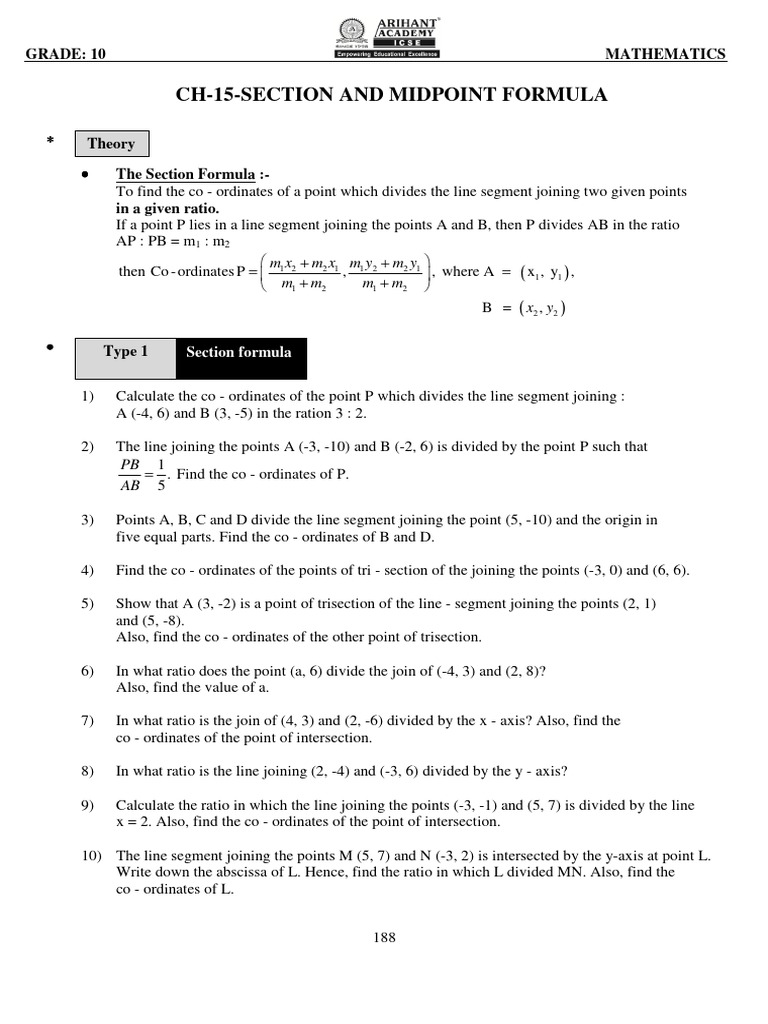 STD X Icse Maths CH 15 Section and Midpoint Formula Divesh Sir Manjiri ...