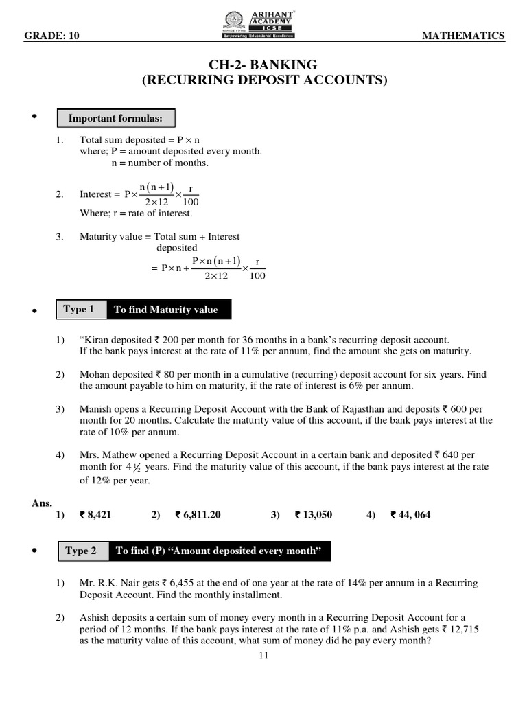 STD-X-ICSE - MATHS - CH-2- BANKING _RECURRING DEPOSIT ACCOUNTS_ -DIVESH ...