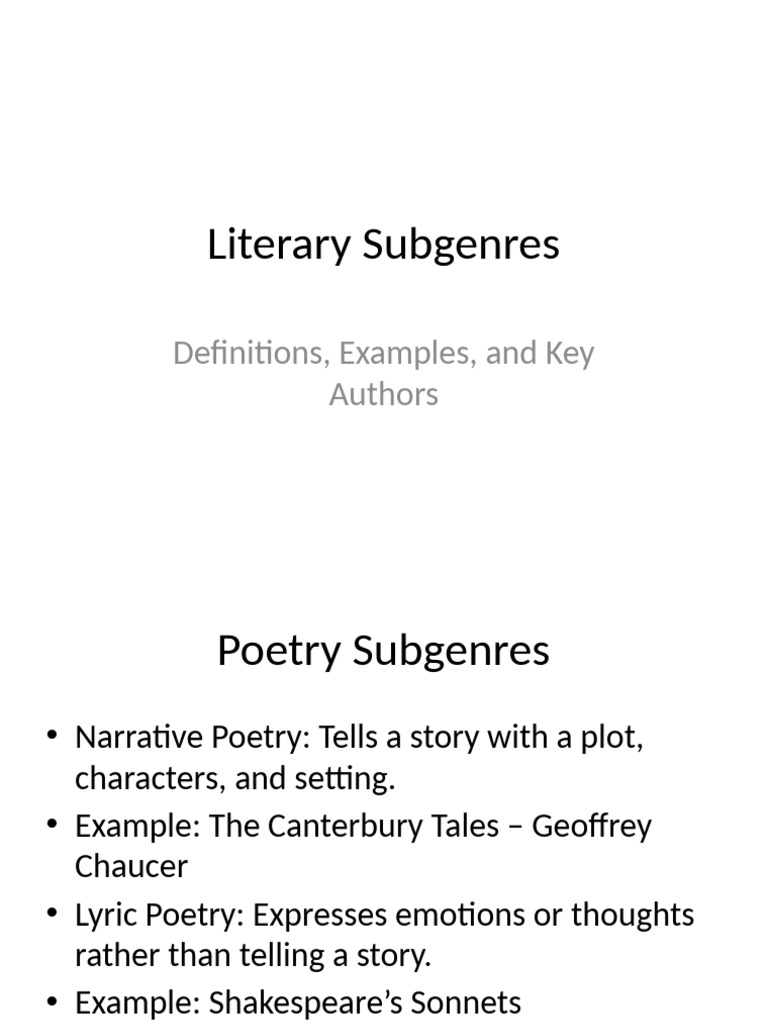 Literary Subgenres Presentation | PDF