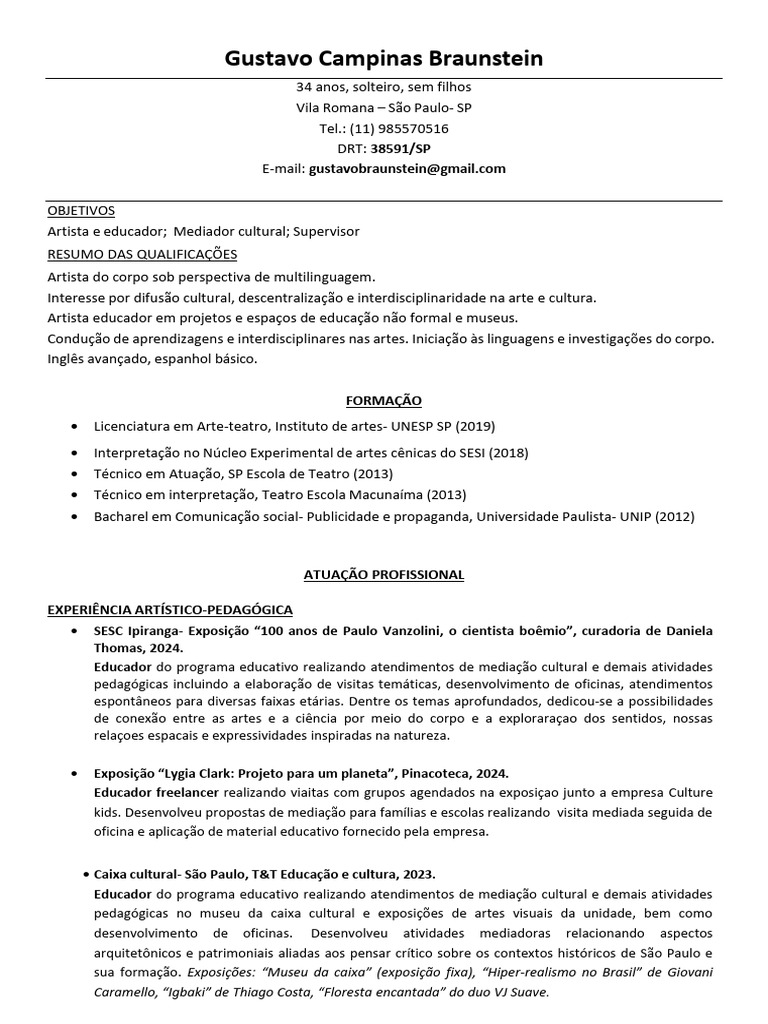 CV Gustavo | PDF | Teatro | Museu