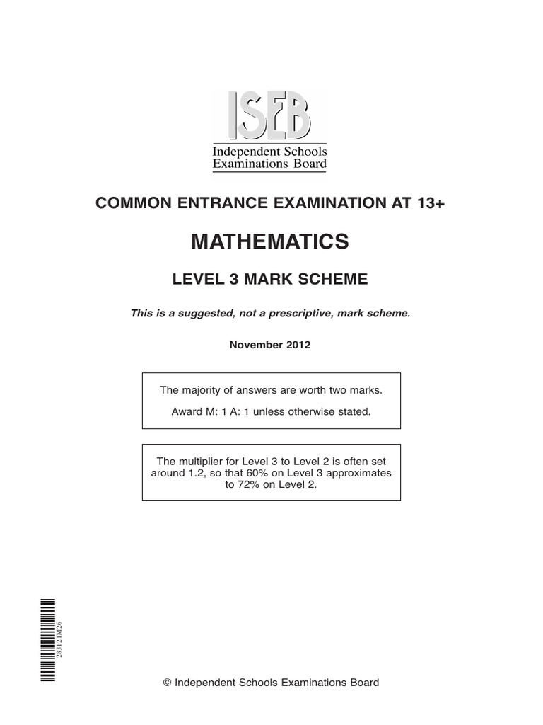 13 Mathematics Level 3 Mark Scheme | PDF
