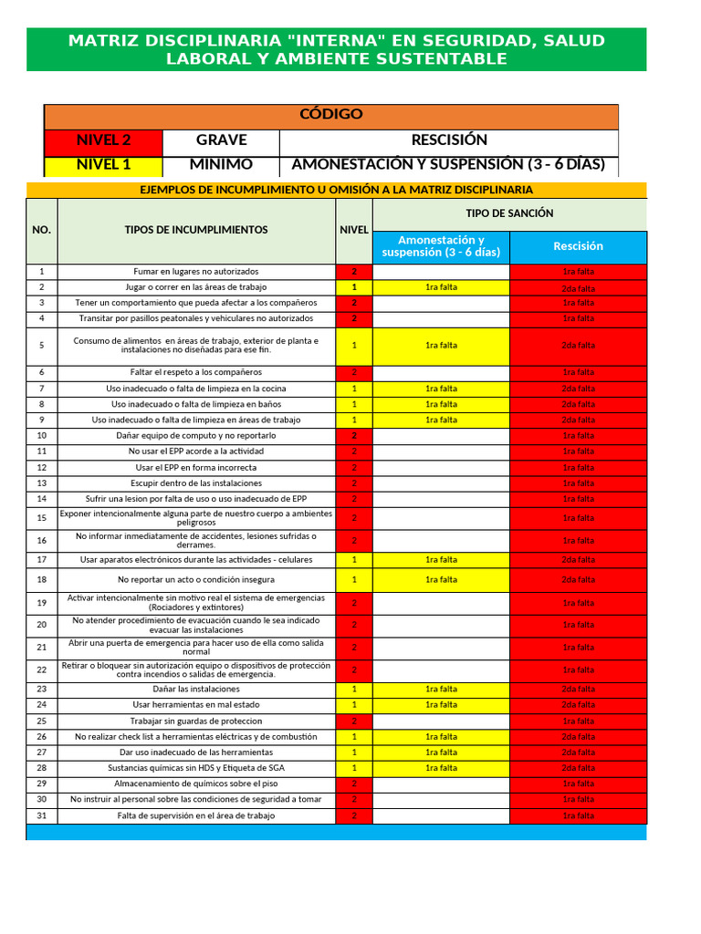 Matriz Disciplinaria Interna | PDF