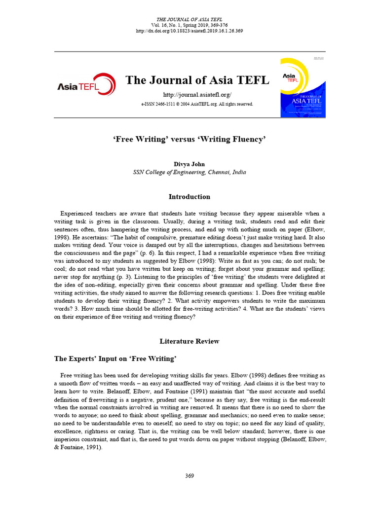 Free Writing Versus Writing Fluency | PDF | Fluency | Language Acquisition