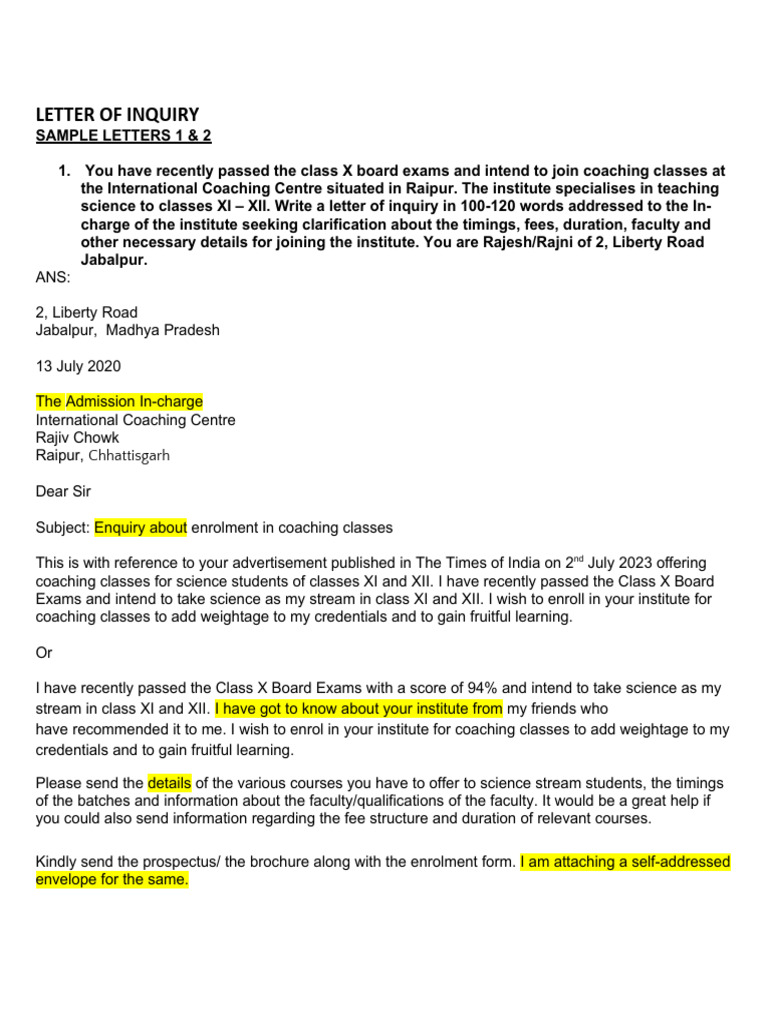 questions LETTER OF INQUIRY | PDF
