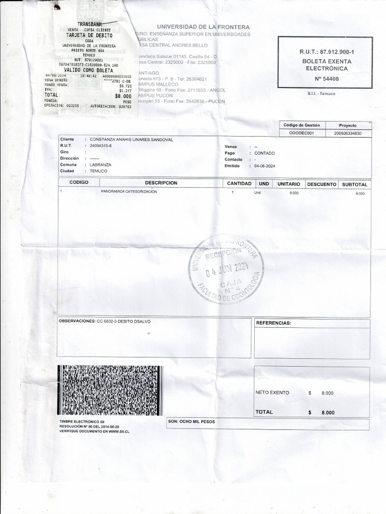 BoletaRadiografia Panoramica Constanza | PDF
