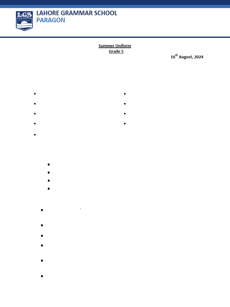 Summer Uniform Notice Grade 5 | PDF