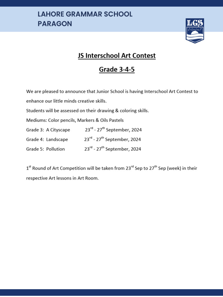 JS Interschool Art Contest Grade 3,4,5 | PDF