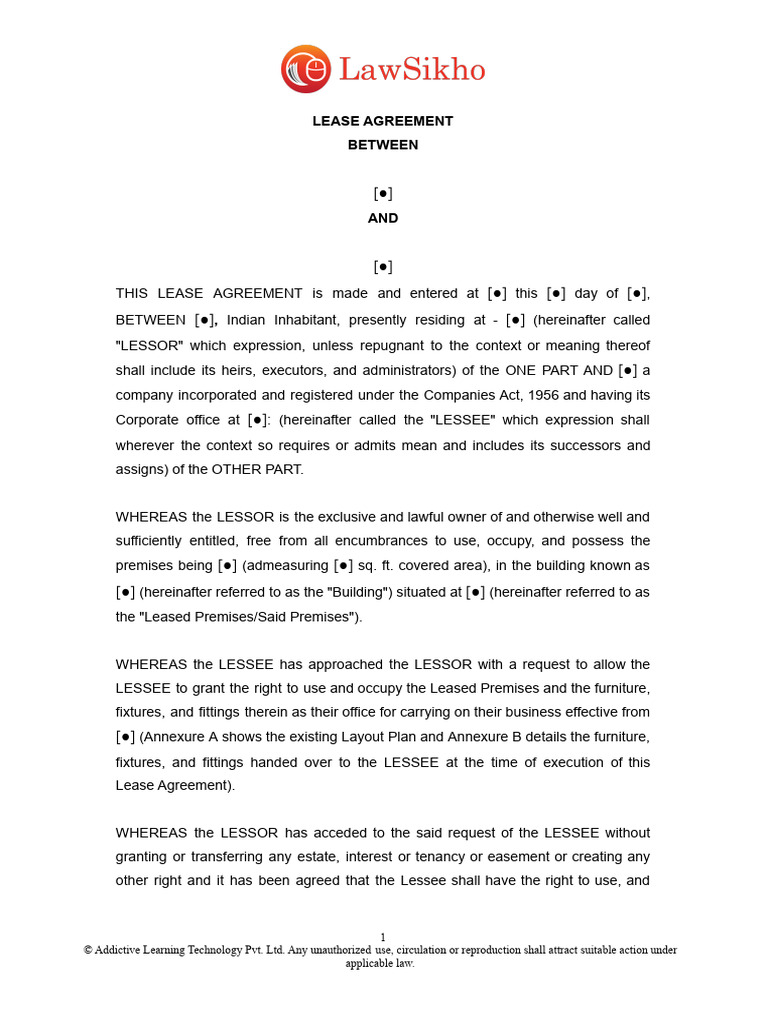 Template - Corporate Lease Agreement | PDF | Lease | Civil Law (Legal ...