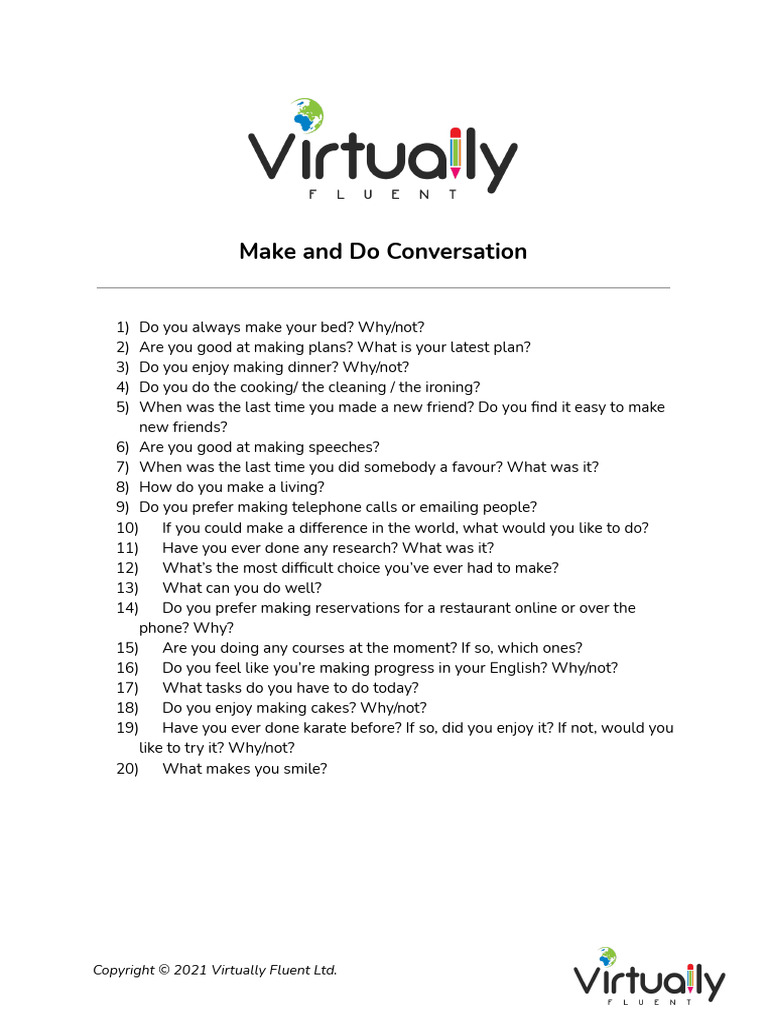 Make and Do Conversation Questions | PDF