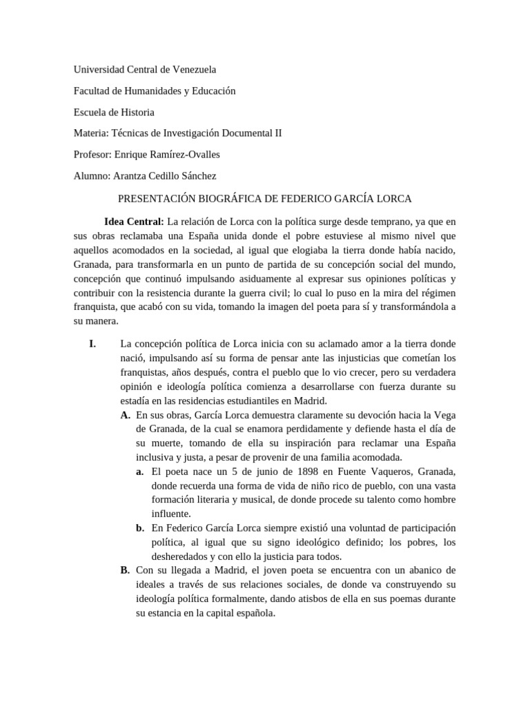 Presentación Biográfica de Federico García Lorca | PDF | Federico García Lorca | España