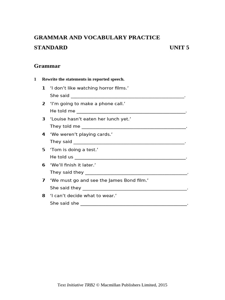 Unit 5 grammar and voc practice | PDF | Linguistics