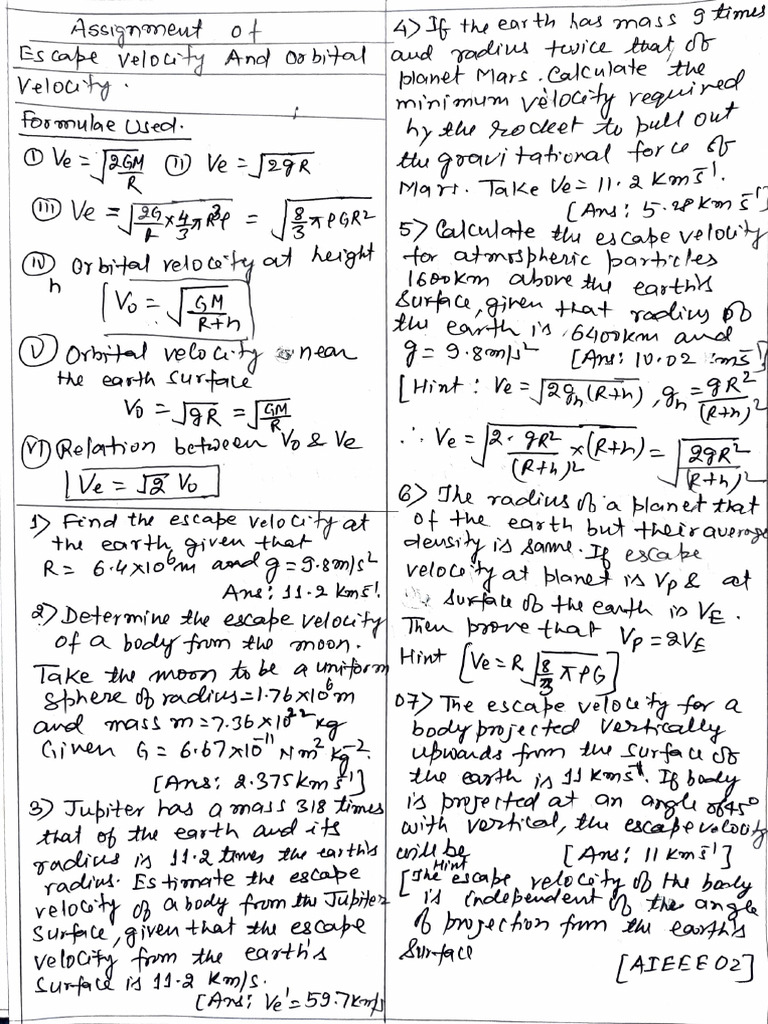 D PP Based On Escape Velocity and Orbital Velocity | PDF | Solar System ...