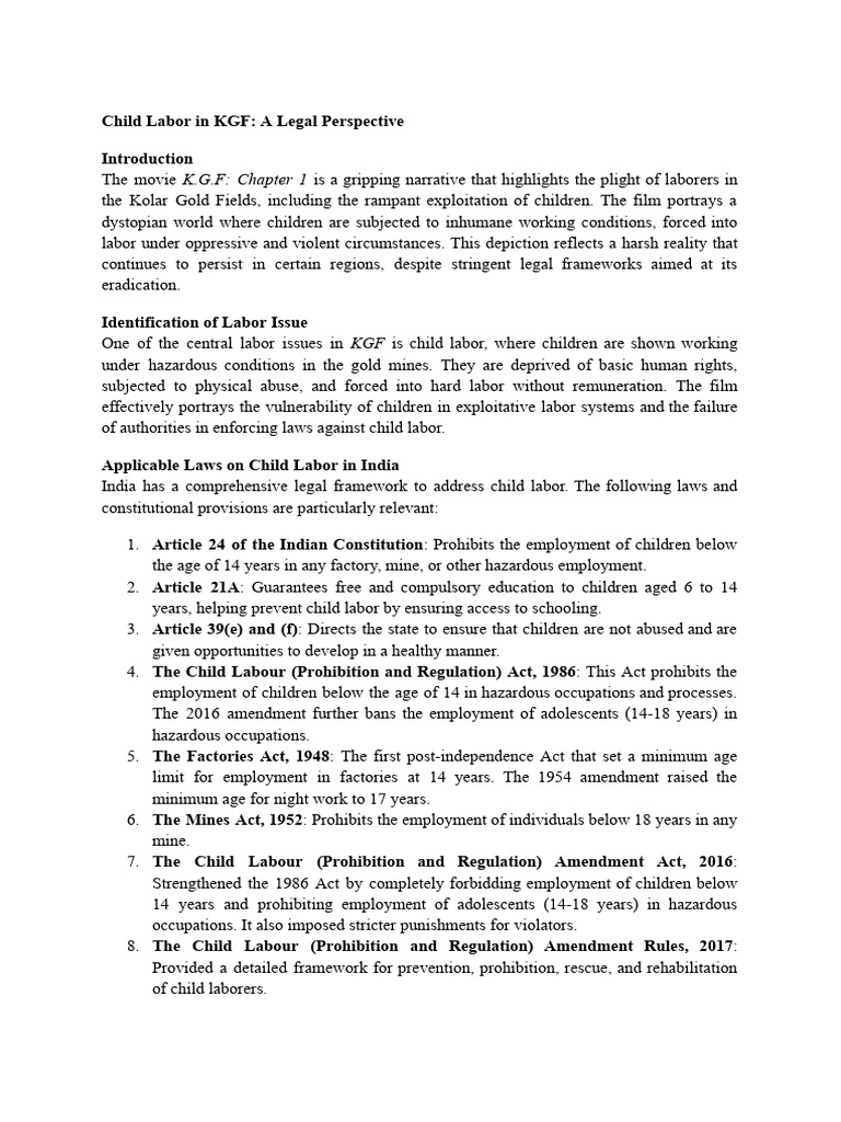 Child Labor Laws in KGF Context | PDF | Child Labour | Occupational ...