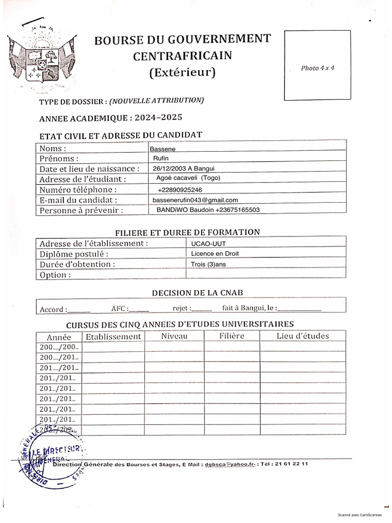 formulaire bourse | PDF