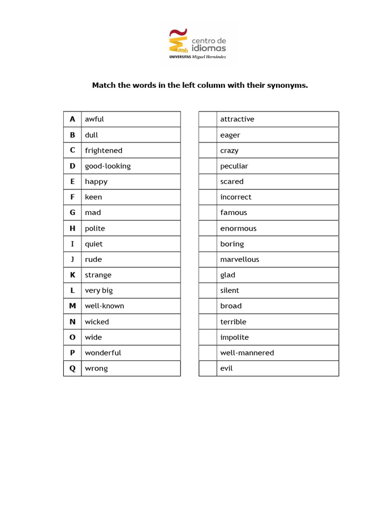 b2 Adjective Synonyms | PDF