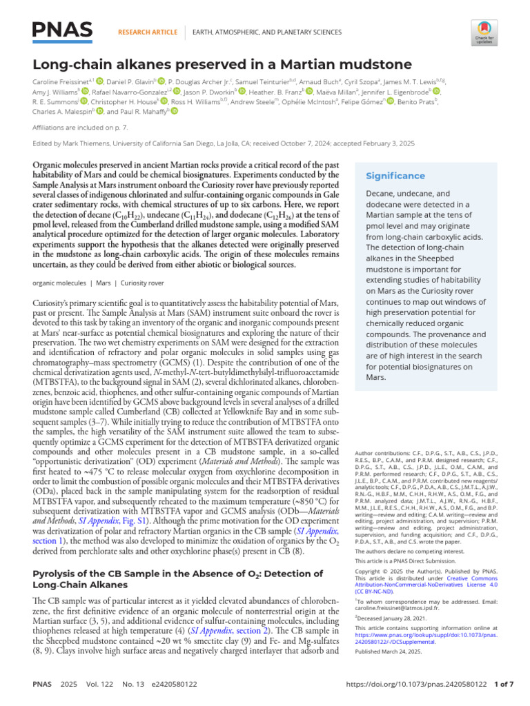 Freissinet Et Al 2025 Long Chain Alkanes Preserved in a Martian ...