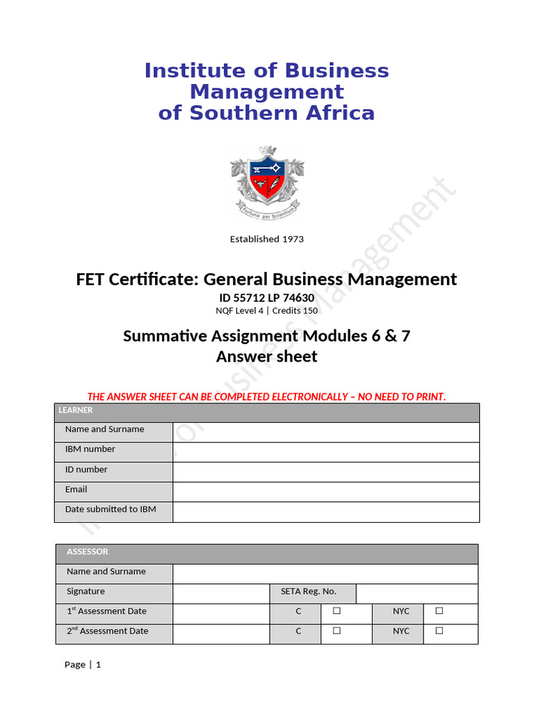 Summative Assignment Modules 6 Answer Sheet | PDF