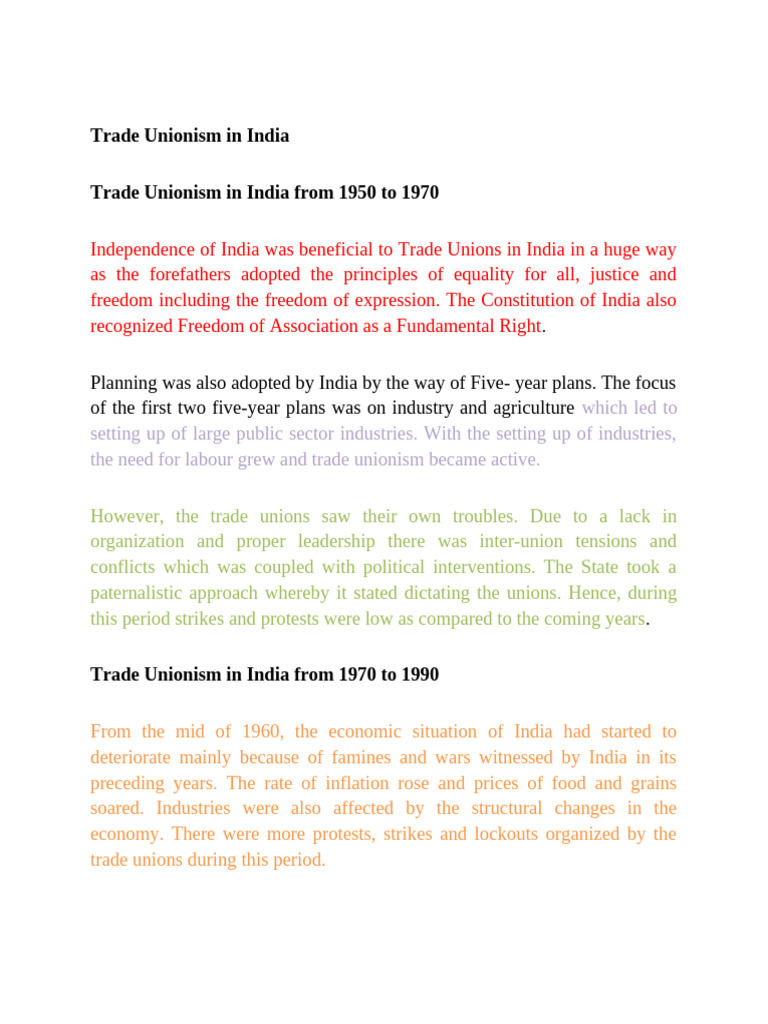 Principles of Trade Unionism in India | PDF | Employment | Collective ...