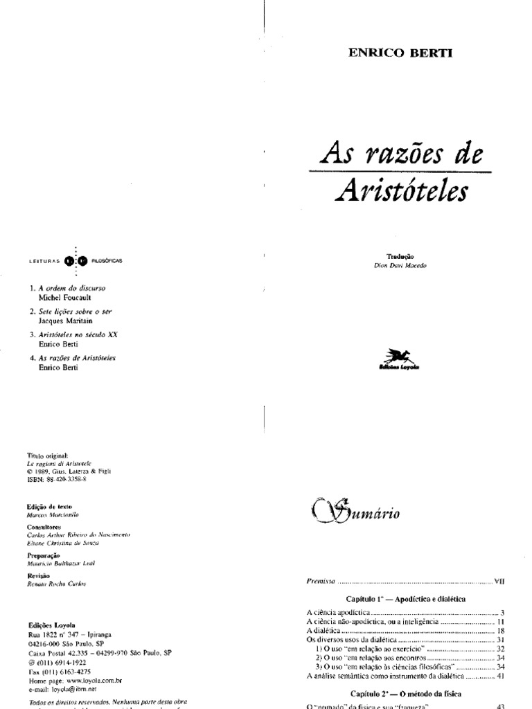 BERTI, Enrico. As Razões de Aristóteles | PDF