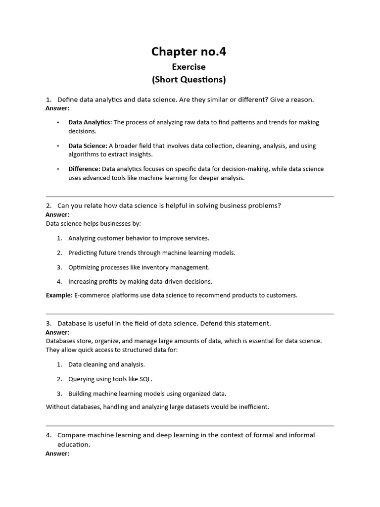 Chapter No 4 Exercise Solution Computer Pdf Data Science Big Data