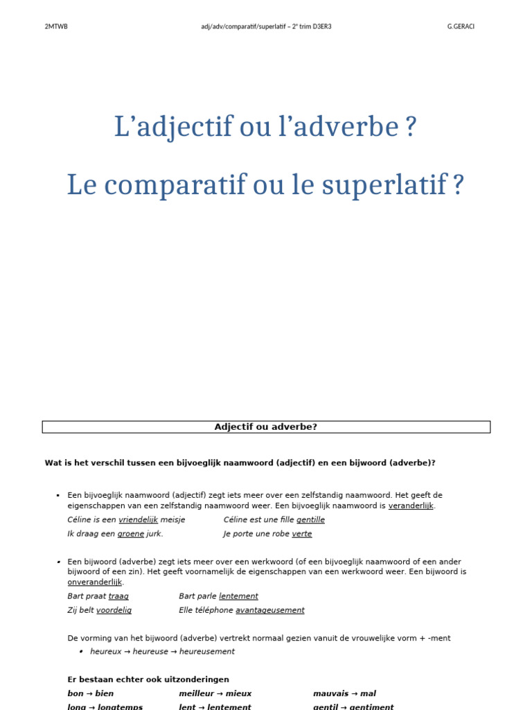 Adjectifs et adverbes : comparatif et superlatif | PDF | Adverbe