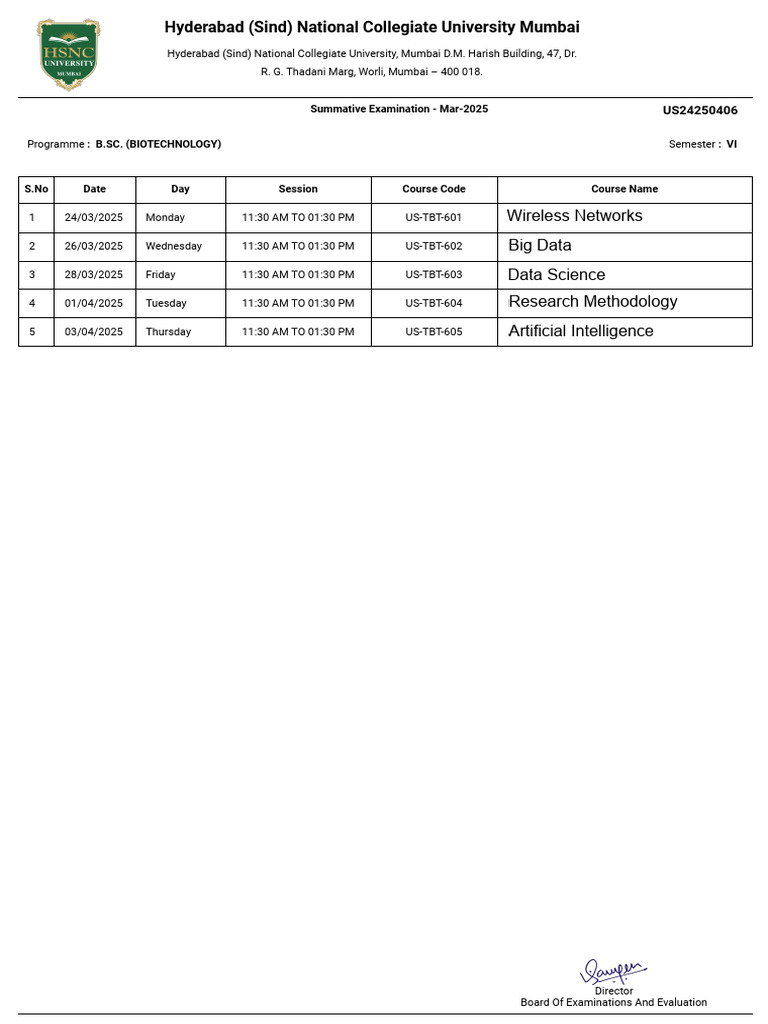 B.Sc. Biotechnology Exam Schedule 2025 | PDF