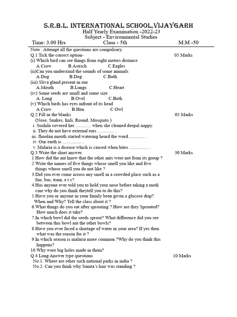 class 5th evs | PDF | Zoology