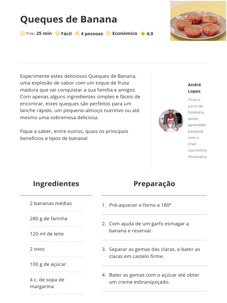 Queques de Banana - Receitas - Continente | PDF