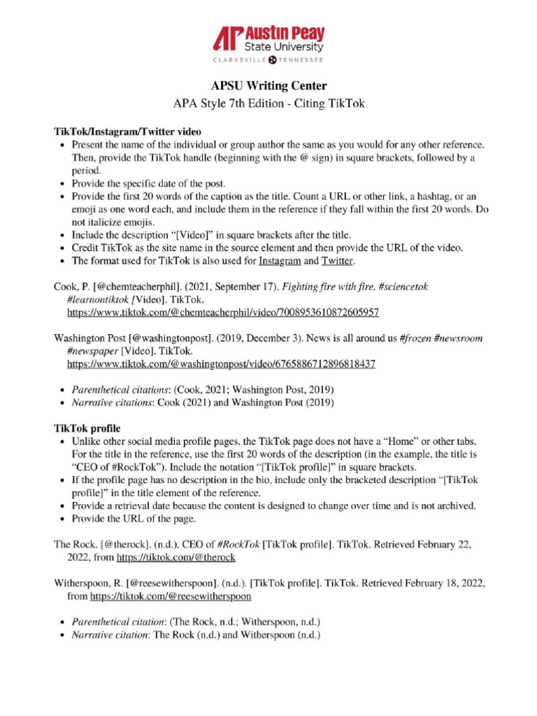APA Style 7th Edition Citing TikTok | PDF