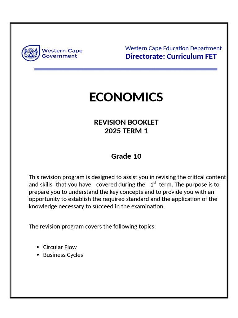 Grade 10 Economics Revision Guide 2025 | PDF | Recession | Business Cycle