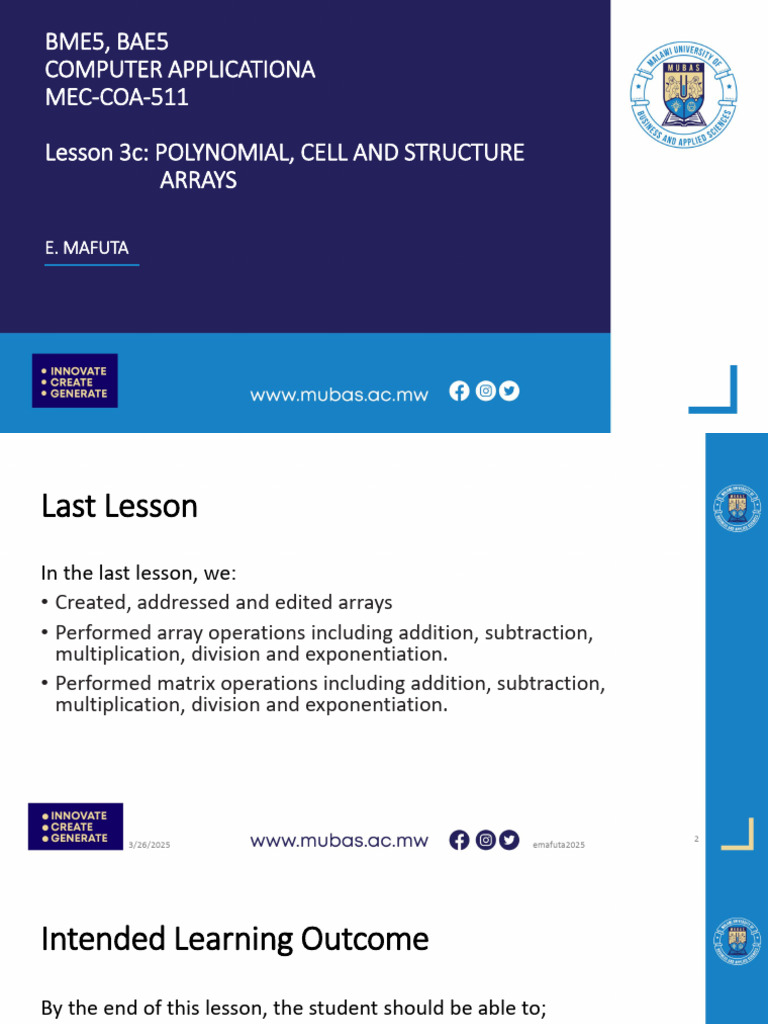 MEC-COA-511 - Lesson3c - Polynomial, Cell and Structure Arrays | PDF | Polynomial | Matrix ...
