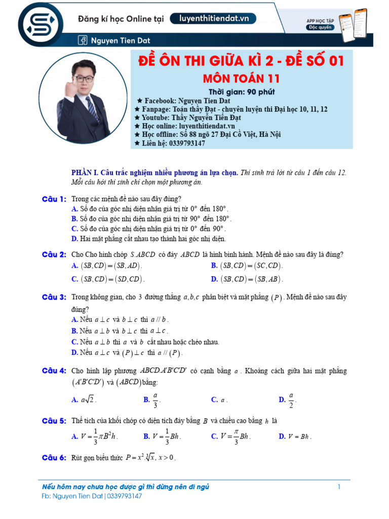 ĐỀ ÔN THI GK2 LỚP 11 - ĐỀ 1 | PDF