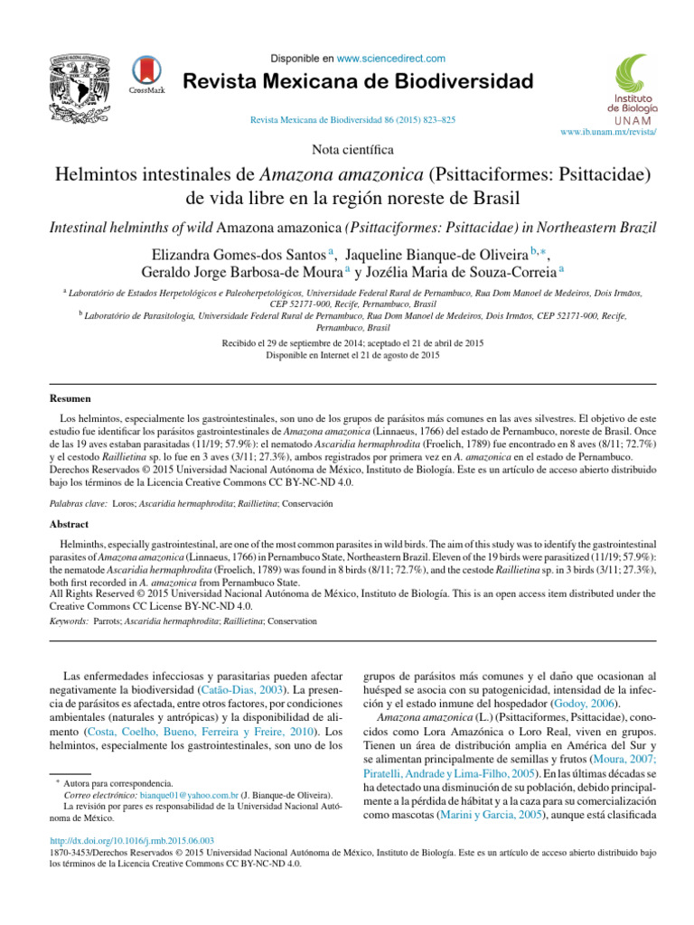 2 - Helmintos Intestinales de Amazona Amazonica (Psittaciformes ...