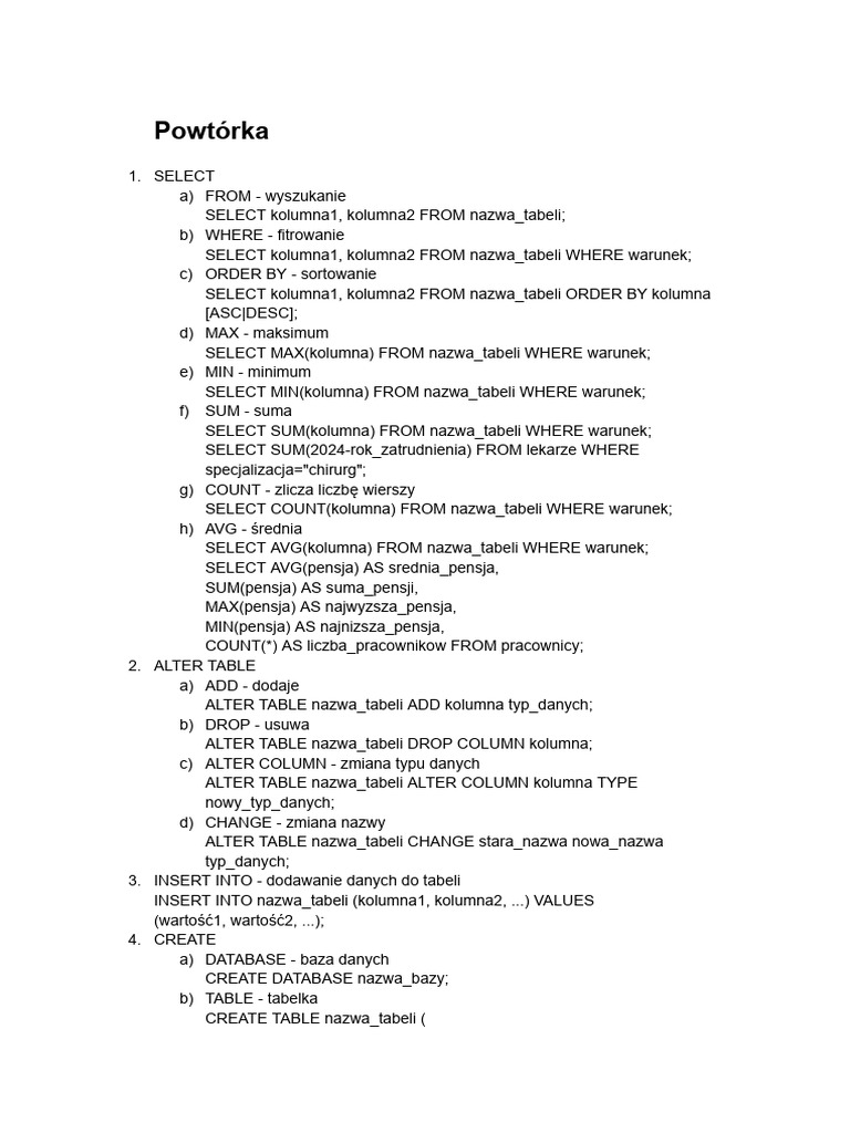 Bazy Danych Teoria | PDF