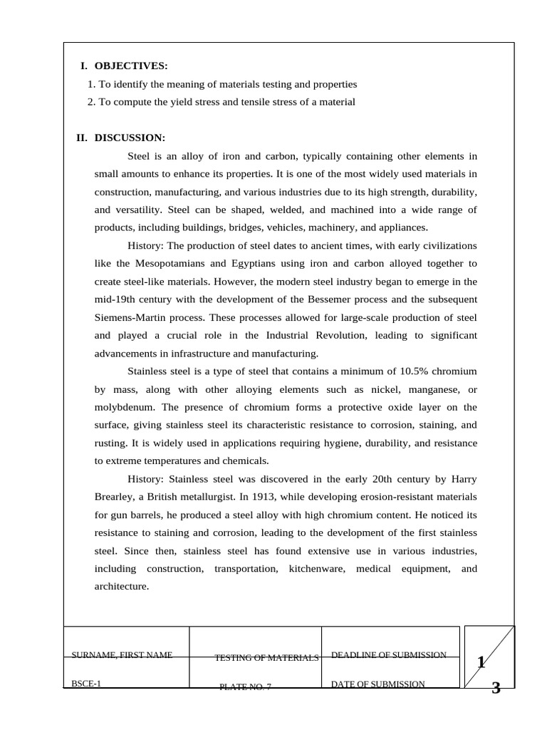 PLATE NO. 6 Testing of Materials | PDF | Steel | Stainless Steel