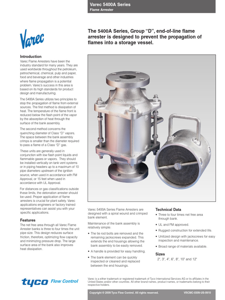 Varec 5400A Series Flame Arrester VRCMC-0309-US | PDF | Pipe (Fluid ...