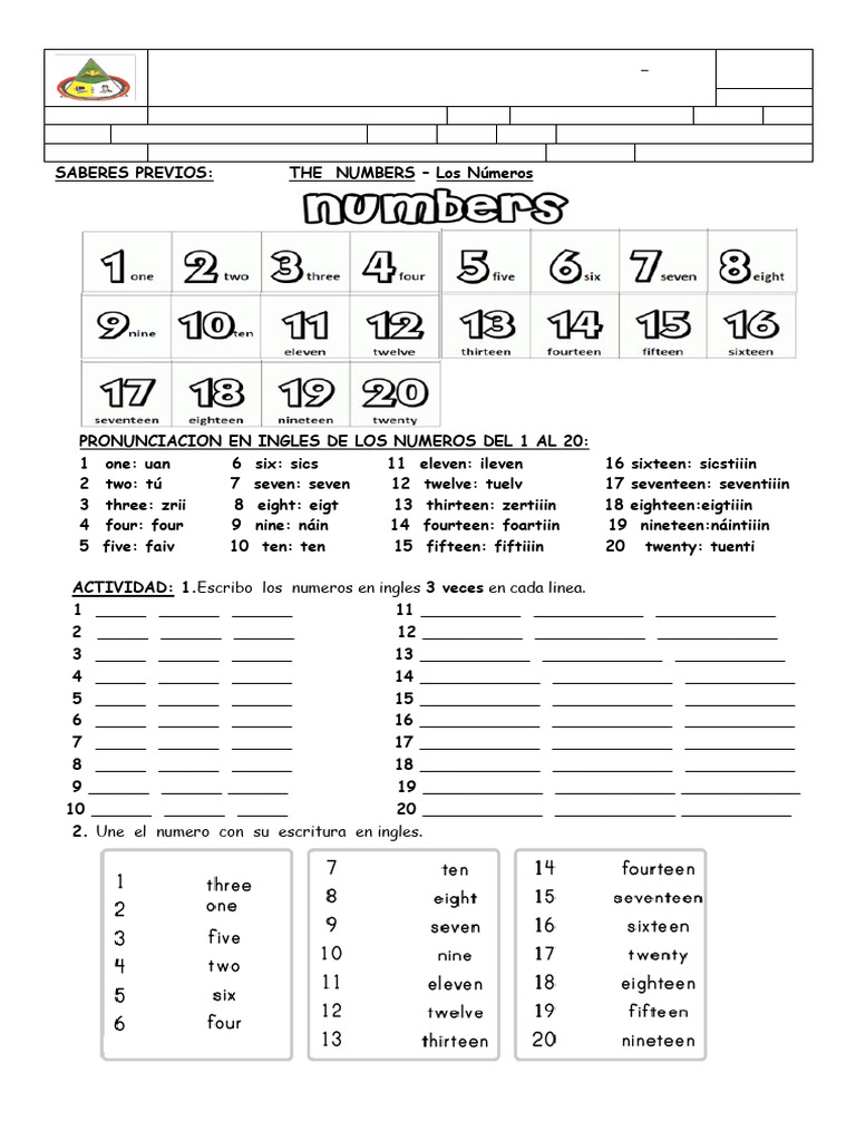 Números En Inglés Del 1 Al 20 Pdf