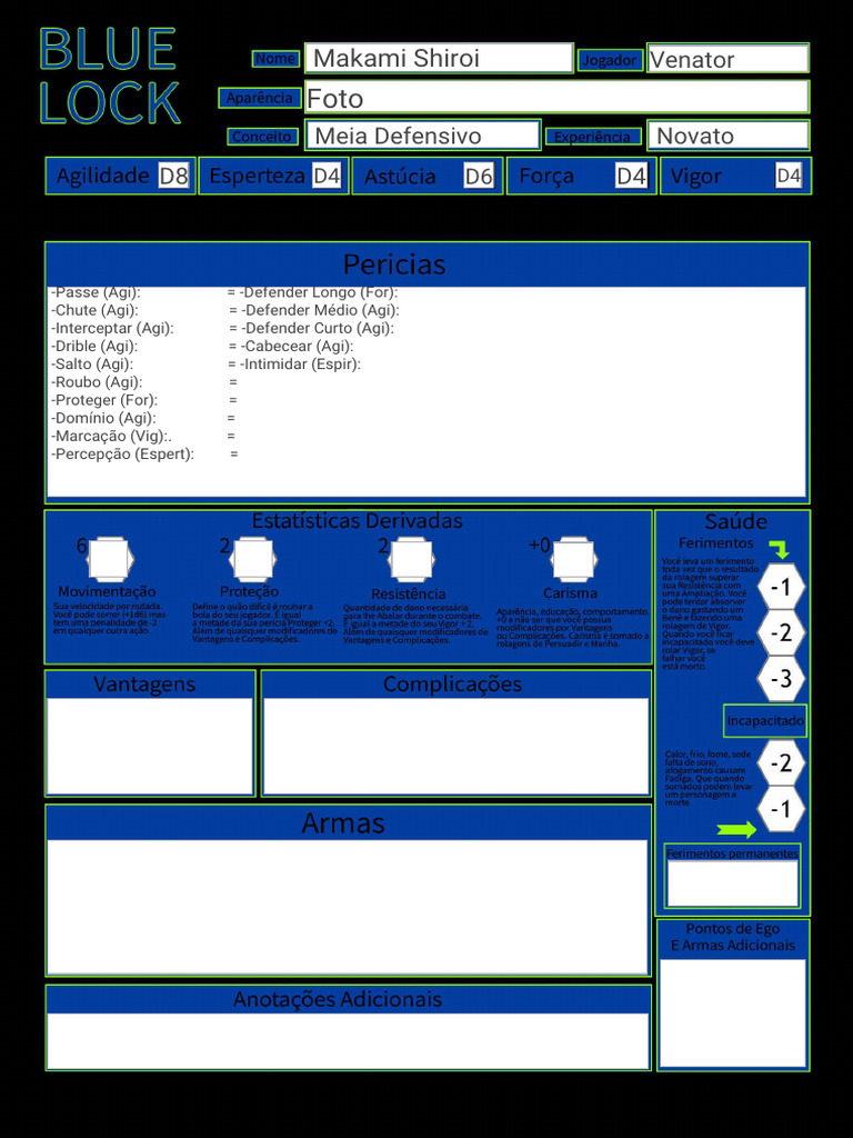 Ficha Blue Lock Limpa | PDF