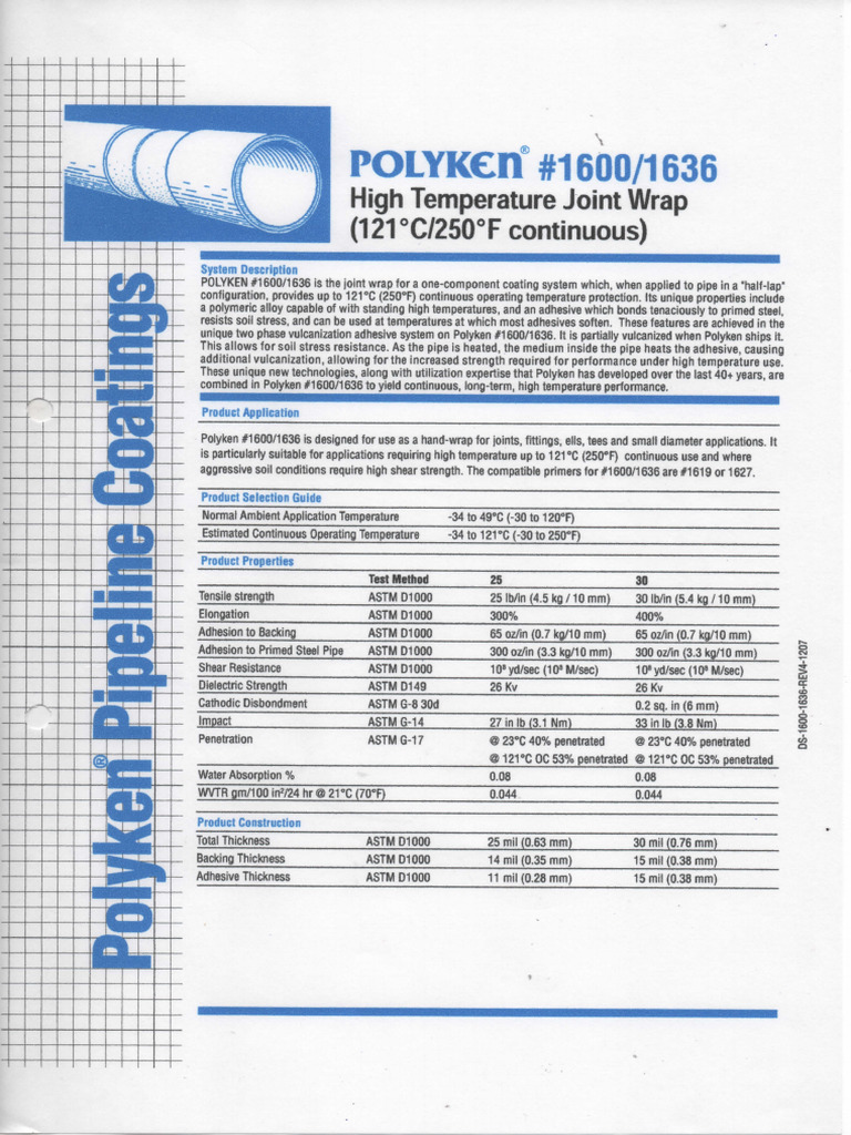 Ficha Tecnica Polyken Alta Temperatura | PDF
