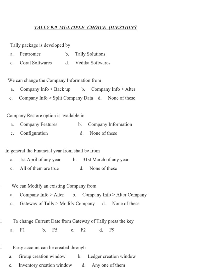 Tally Exam Oriented Question | PDF