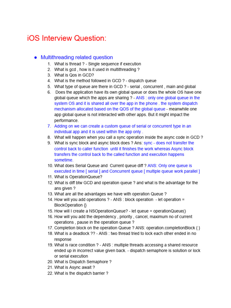 iOS Interview Question and Topics | PDF | Thread (Computing) | Concurrency (Computer Science)